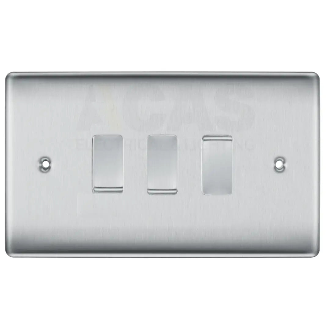 BG Brushed Steel 3 Gang Double Format Light Switch Custom | UK