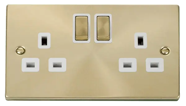 Click Deco Satin Brass 13A Double Switched Socket with White Insert ...