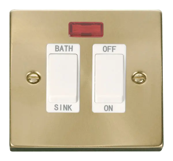 Click Deco Satin Brass 20A Double Pole Sink/Bath Switch with White