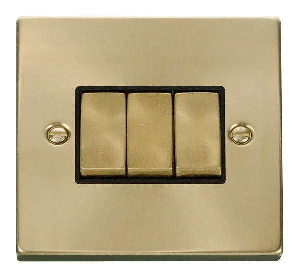Click Deco Satin Brass 3 Gang 2 Way Switch with Black Insert VPSB413BK