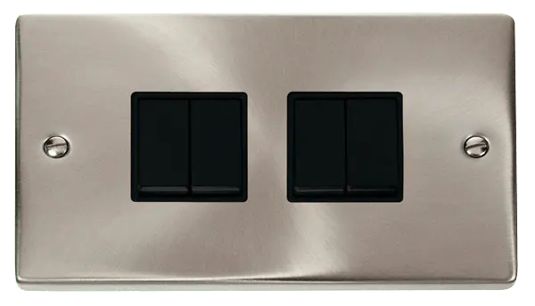Click Deco Satin Chrome 4 Gang 2 Way Light Switch with Black Insert