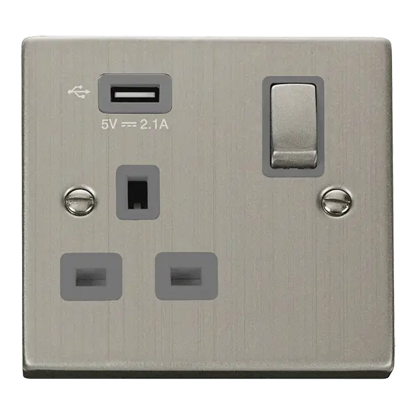 Click Deco Stainless Steel 13A Ingot 1 Gang Switched Socket Outlet