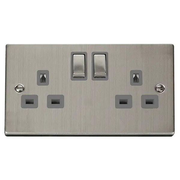 Click Deco Stainless Steel 13A Ingot 2 Gang Double Pole Switched Socket ...