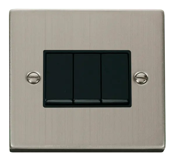 Click Deco Stainless Steel 3 Gang 2 Way 10AX Switch with Black Insert ...