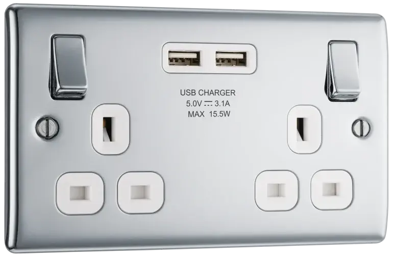 White USB Plug Sockets - Double and Single | ACAS Electrical