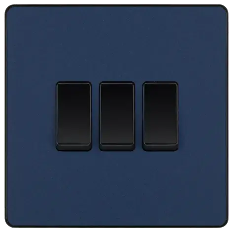 BG Evolve Matt Blue Screwless Triple Light Switch PCDDB43B - ACAS