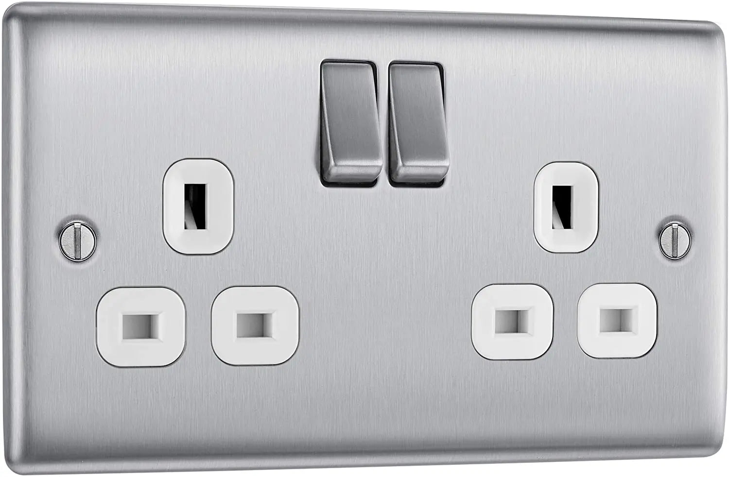 BG Nexus Double Metal Socket Brushed Steel with White Inserts NBS22W-01