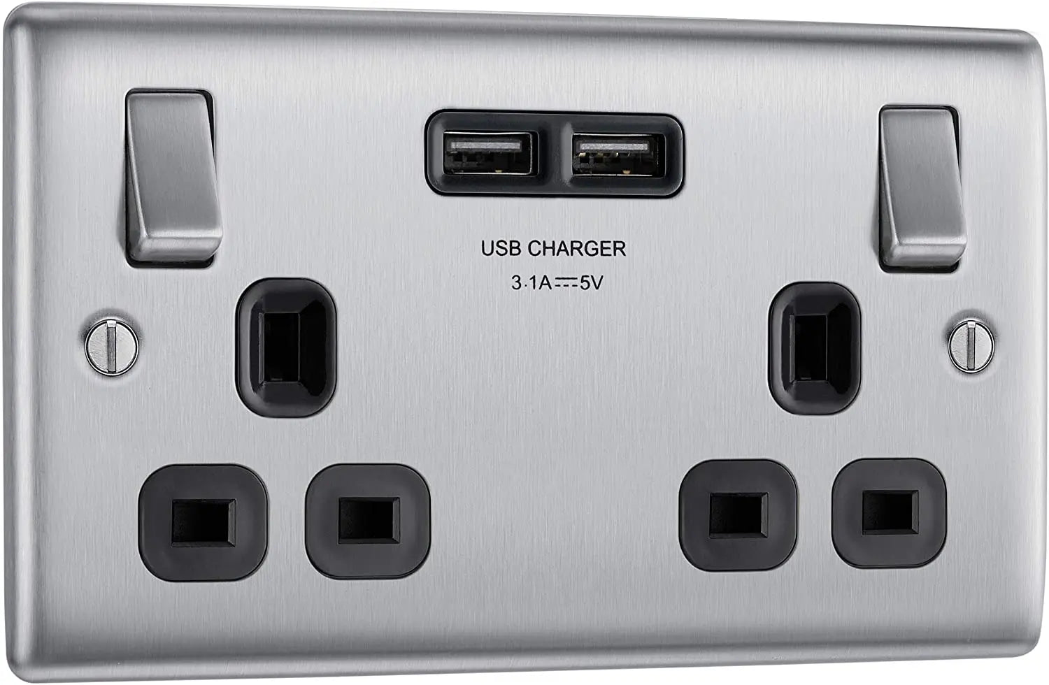 BG Nexus NBS22U3B-01 Metal USB Double Socket in Brushed Steel